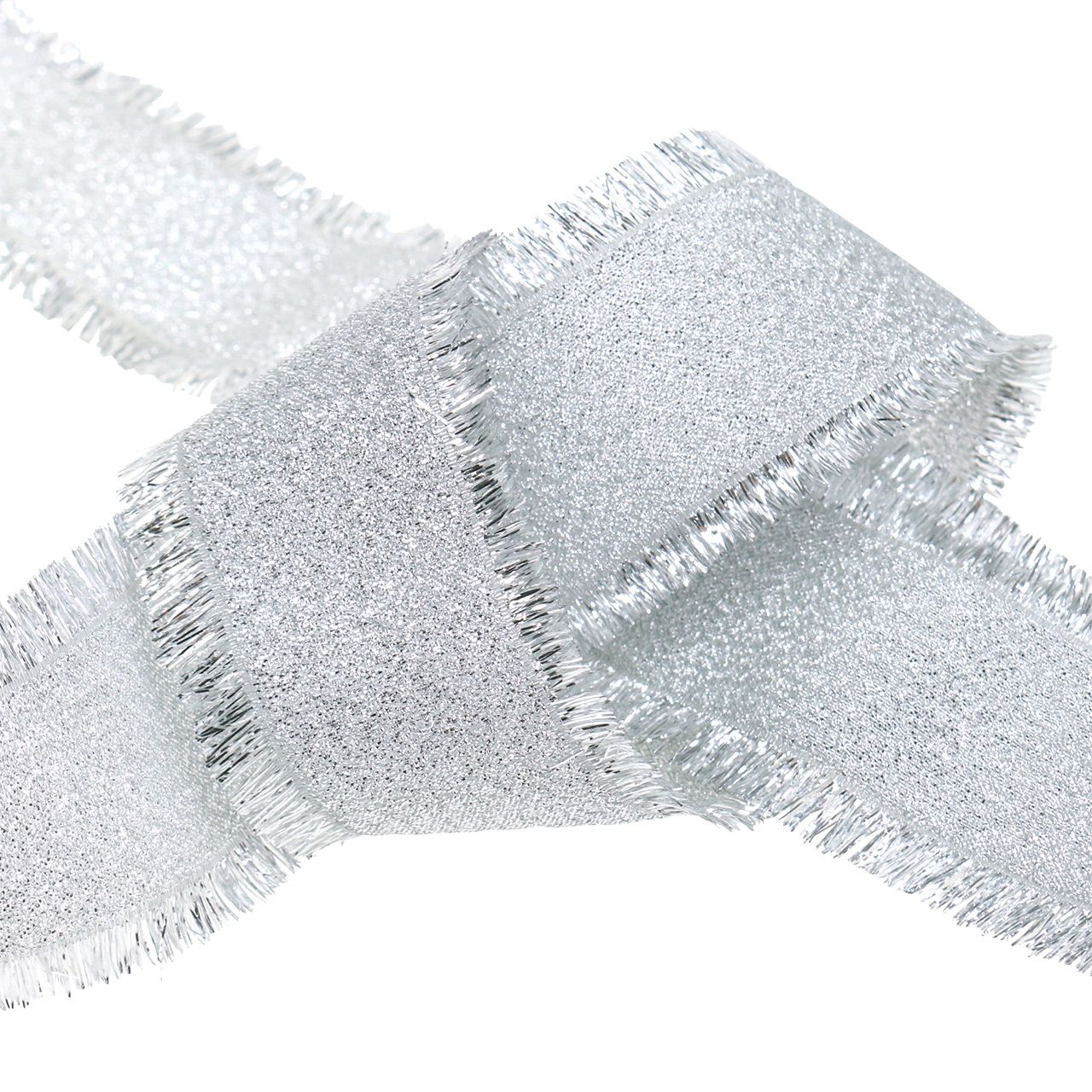 Floristik24.fr Ruban déco argent avec franges 40mm 15m