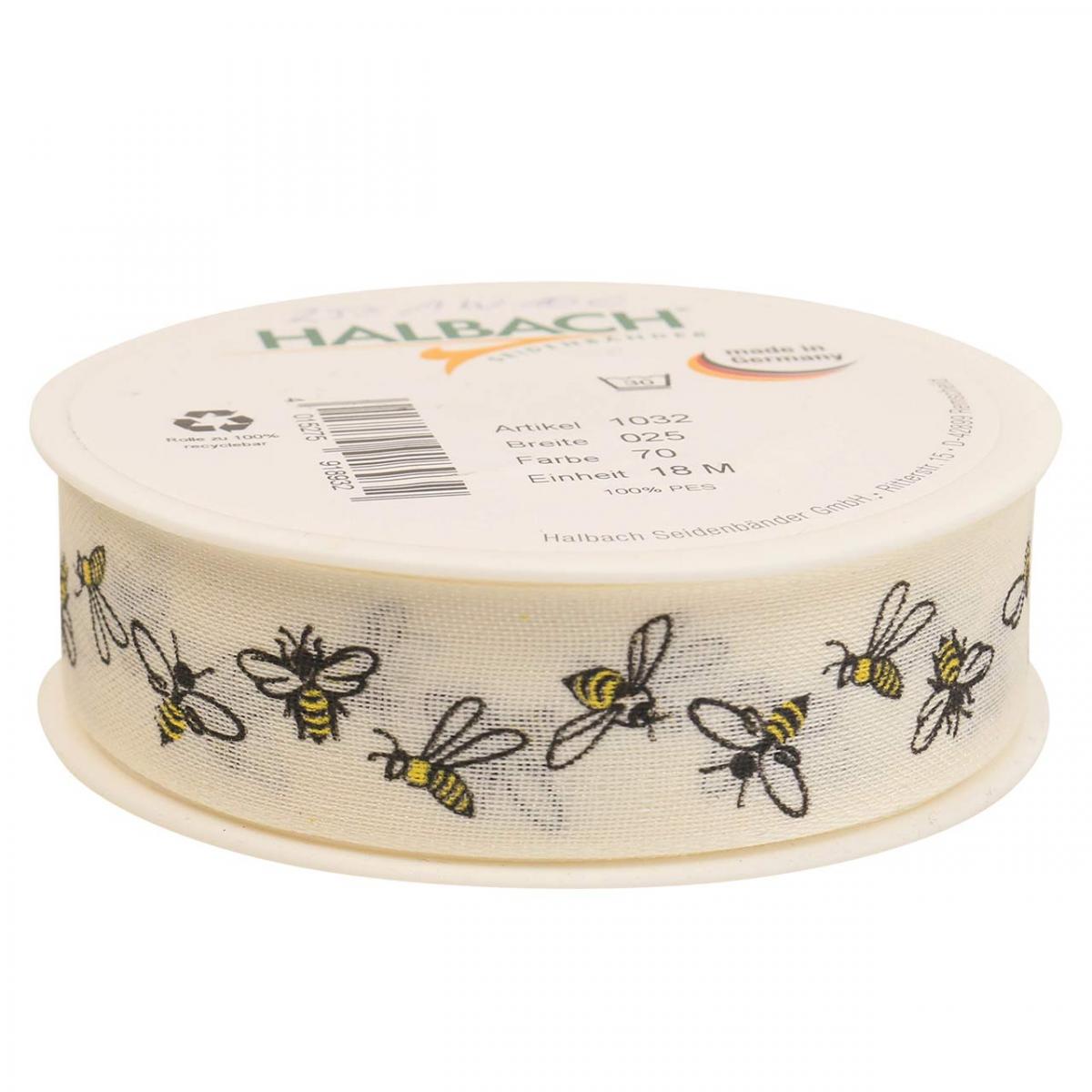 Floristik24.fr Ruban déco abeilles crème ruban 25mm 18m-1032-025-70