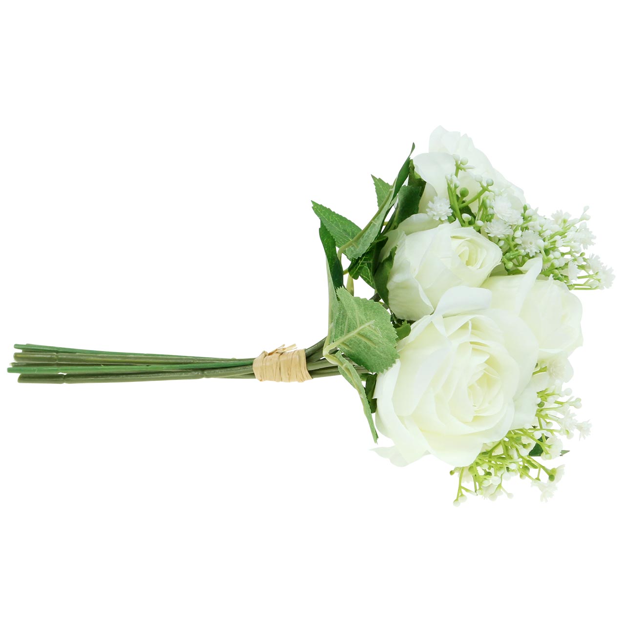 Floristik24.fr Bouquet de roses avec gypsophile blanc 26cm-66633