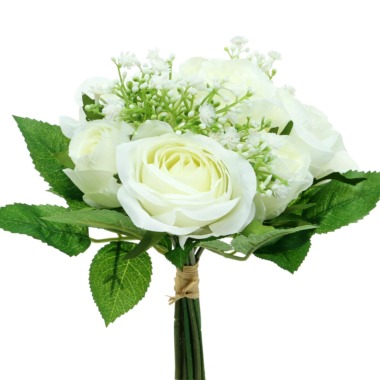 Floristik24.fr Bouquet de roses avec gypsophile blanc 26cm-66633